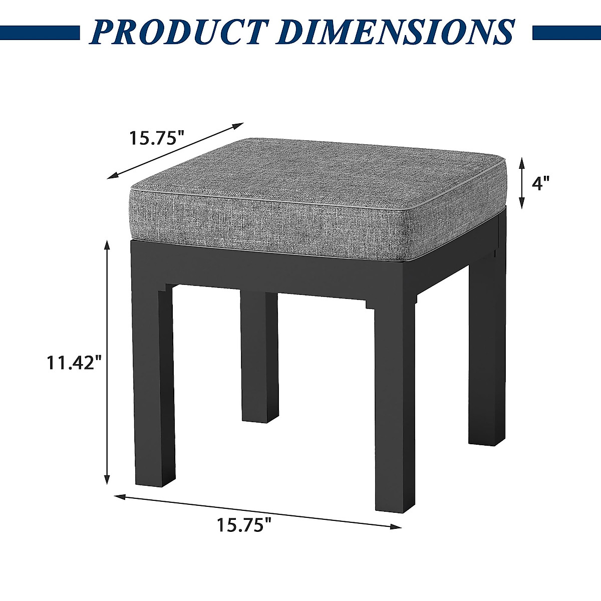 COVERONICS Outdoor 2 Pieces Aluminum Ottoman - Patio Furniture Foot Rest Stool with Aluminum Frame and Waterproof Cushions, All-Weather Footrest Seat Balcony Backyard Poolside Gray
