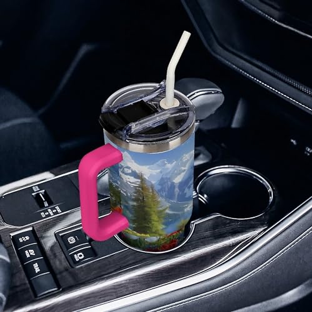Tulips Floral 40 Oz Tumbler Insulated Stainless Steel Water Bottle Travel Mug Car Cup with Handle And Straw