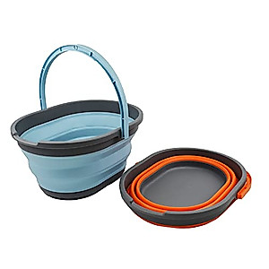 SAMMART 11L (2.9 Gallon) Collapsible Basket with Handle - Portable Outdoor Picnic Basket/Crater - Foldable Shopping Bag - Space Saving Storage Container (Sea Angel + Orange)