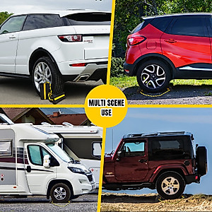 HOXWELL Heavy Duty Rubber Dual Wheel Chocks, RV Non Slip Wheel Stoppers with Nylon Rope Yellow Reflective Tape, Wheel Block for Travel Trailers, Aircraft, Car, Camper, Truck 1 Pair