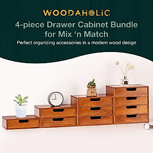 4-piece Drawer Cabinet Bundle Set - Modern Mahogany Wood Stackable Drawer Units - Multi-level Drawer Desktop Storage Organizers - Countertop Drawer Cabinets for Mix and Match (4-Pack)