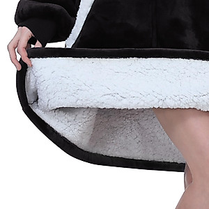 Kipswiza Oversized Sherpa Blanket Hoodie for Adult Women Men Teen - Thick Warm Wearable Hooded Sweatshirt Blanket Black