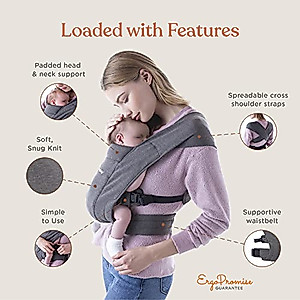 Ergobaby Embrace Cozy Newborn Baby Wrap Carrier (7-25 Pounds), Ponte Knit, Oxford Blue