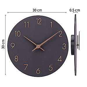 Wall Clock - 12 Inch Silent Wall Clocks Battery Operated Non-Ticking Simple Modern Wood Black Decorative Retro Clocks Decor for Bedroom Living Room Kitchen Home Office Bathroom