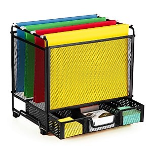 Bextsware Auledio Mesh Basket Files Box with Sliding Drawer for Hanging Files, Desk File Folder Metal Organizer Storage for Office, School, Countertop, Desktop