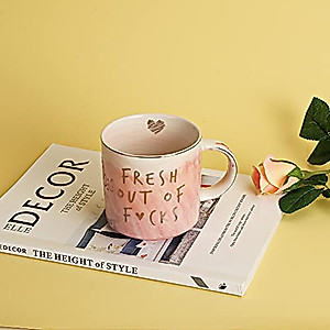 Funny Coffee Mugs Gifts for Women - Sarcastic Novelty Cups Gag Gift for Friends, Coworkers, Boss, Employee, Human Resources - Fresh Out Of - Inappropriate Cute Pink Marble Mug, 11.5oz Coffee Cup