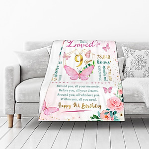 Vervehub 9 Year Old Girl Birthday Gifts Blanket 50"X40", 9 Year Old Girls Gift, Birthday Gifts for 9 Year Old Girls, Best Presents for 9 Year Old Girls, 9 Yr Old Girl Gift, 9th Birthday Gifts