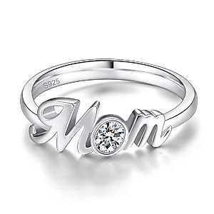 AVECON Mom Ring 925 Sterling Silver Oval Cut CZ Stackable Initial Letter Ring for Mother Size 9