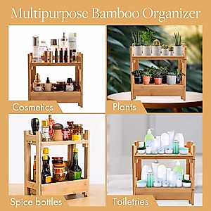GOBAM Bathroom Counter Organizer Shelf Cosmetic and Vanity Perfume Organizer Shelf with Drawer, Easily Assembled Suitable for Mom or Wife, Bamboo