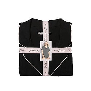 Victoria's Secret Modal Short Pajama Set, Black W Angel Pink Piping, X-Small