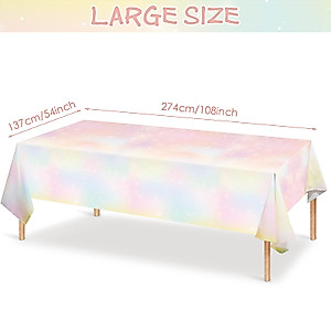 3 Pieces Pastel Rainbow Tablecloths Disposable Tablecloth Waterproof Plastic Table Cover Pastel Rainbow Party Decorations Pastel Party Supplies for Birthday Wedding Bridal Shower Party, 108 x 54 Inch