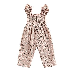 Toddler Girl Jumpsuit Romper Flower Pleated Overalls Pants Baby Girl Summer Clothes (3-4 T, Pink)