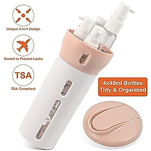 CHIVENIDO 4 in 1 Travel Dispenser, Travel Shampoo and Conditioner Dispenser, Refillable Travel Bottles for Toiletries, Muti Pump Bottle Toiletry Bottles for Traveling (Pink)