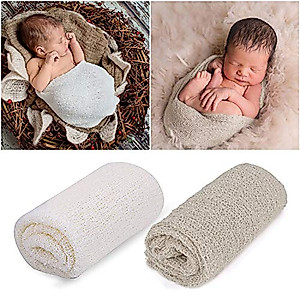 Outgeek Newborn Baby Photography Props 2 Pcs Long Ripple Wrap Newborn Props Baby Photo Props DIY Newborn Photography Wrap (White and Light Brown)
