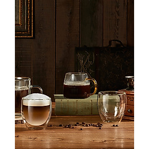 Nachell Glass Espresso Cups Set of 4-8 oz Double Wall Glass Coffee Mugs Clear Coffee Tumblers,Insulated Borosilicate Glass Drinking Cups for Latte Cappuccino Tea Drink