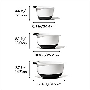 OXO Good Grips 3- Piece Plastic Mixing Bowl Set, 2500 ml,White/Black