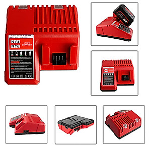 2PACKS 5.0Ah Lithium Battery Replace for Milwaukee M18 Battery 48-11-1850 Cordless Power Tools Batteries and Battery Charger for N14-N18 Charger