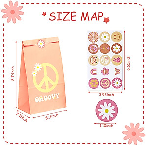 A1diee 24Pcs Groovy Retro Hippie Boho Party Favors Bags with Stickers Star Groovy Snacks Candy Party Favors Supplies Paper Bags Rainbow Pink Orange Gift Bags for Girls Birthday Baby Shower Wedding