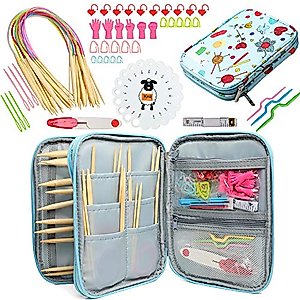 Coopay 62pcs Bamboo Circular Knitting Needles Set for Beginner, 18 Pair Circular Needles with Cable for Weaving Flat & Round Yarn Project, Knitting & Crochet Supplies with Case, 24 inch Sweater Needle