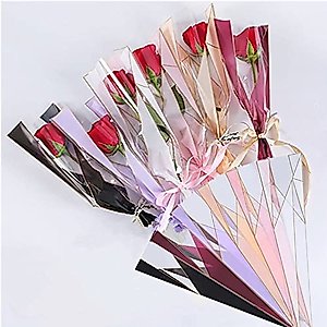 OUKEYI 150 Counts /6 Colors Flower Wrapping Paper Single Rose Packaging Bag,Florist Bouquet Supplies,Waterproof Floral Wrapping Paper 17.7 * 5 * 1.6Inch