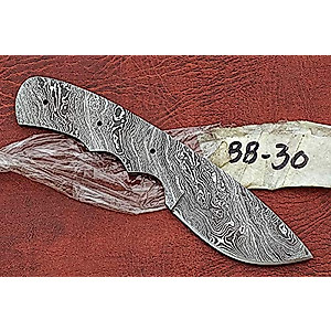6.75 inches Long Spear Point Blank Blade Skinning Knife, Hand Forged Damascus Steel 3.5" Scale Space with 3 Pin Hole Space, 3 inches Cutting Edge