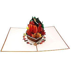 iGifts And Cards Happy Thanksgiving Pumpkin Pop Up Greeting Card - Awesome Thank You Gift, Family Celebration, Feast In A Basket Centerpiece, Blessings, Beautiful, Cool Pilgrim Hat Decoration, 6" X 8"