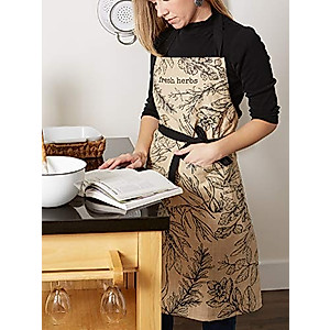 DII Garden Fresh Herbs Kitchen Collection, Chef's Apron, Natural Greenery