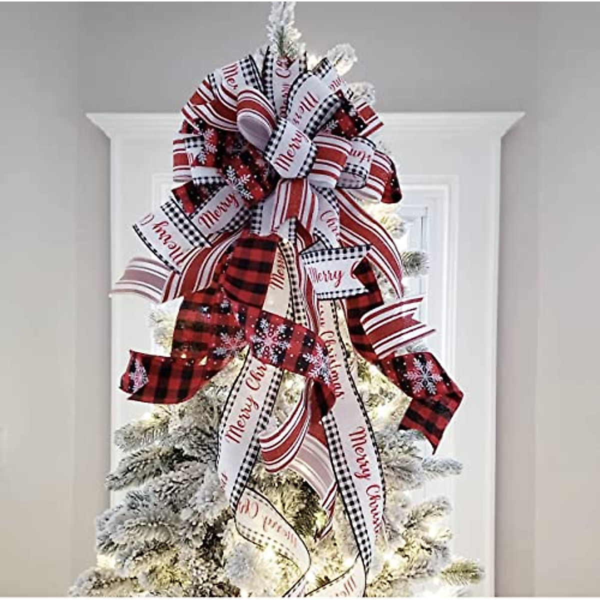 Christmas Ribbon Wired 2.5 Inch x 60Feets (4 Roll x 15Ft),Farmhouse Merry Christmas Red Buffalo Plaid Ribbon with Wire for Wreaths DIY Crafts