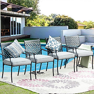 PatioFestival 8 Piece Patio Dining Chairs Metal Outdoor Chairs Wrought Iron Patio Furniture,Dinning Chairs Set with Arms and Seat Cushions (Grey)