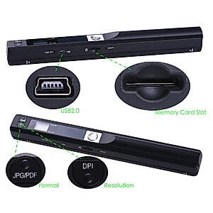 Portable Scanner, Handheld Photo Scanner, A4 Document Scanner for Picture Text Receipt Page in 300/600/900Dpi JPG PDF Format Hand Scanner Support USB Transfer Micro SD Card, No Driver