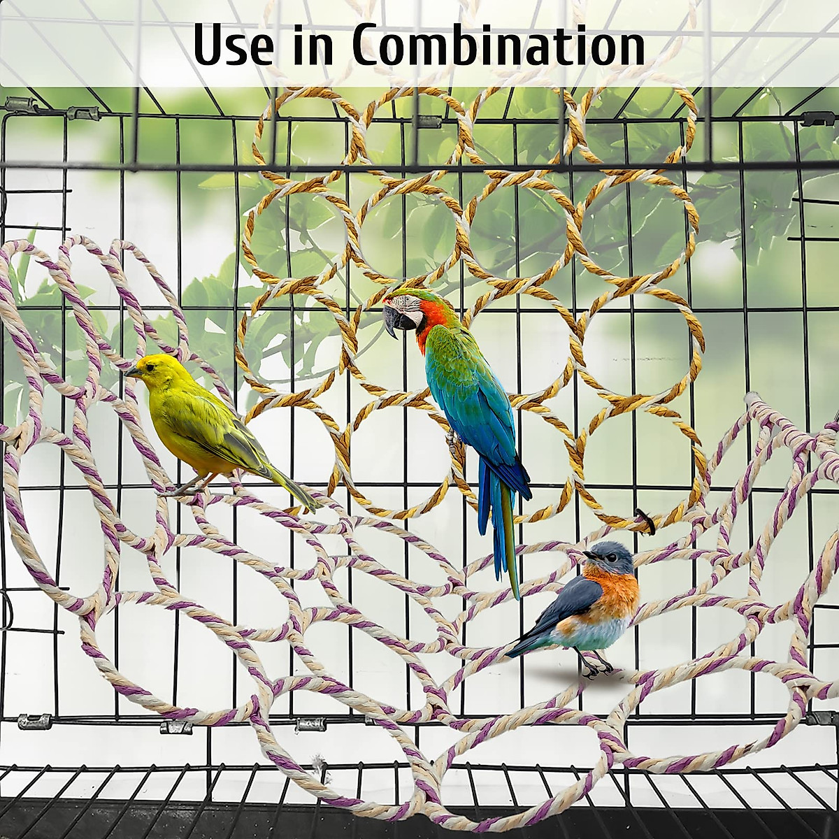 BNOSDM 3 Packs Bird Hemp Rope Net Swing Climbing Rope Net for Birds Parrot Ladder Macaw Hanging Hammock Activity Toy for Rats Parakeet Cockatiel Cockatoo Conure African Grey Budgie