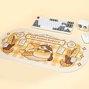 GeekShare Cute Cat Bakery Mouse Pad - Large Non-Slip Base PU Desk Mat for Keyboard and Mouse, Perfect for Gaming, Writing, or Home Office Work