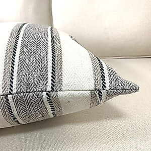 BLUETTEK Cool Stripe Pillow Cases Cotton Linen Square Decorative Throw Cushion Cover 18 Inches by 18 Inches (Light Gray)