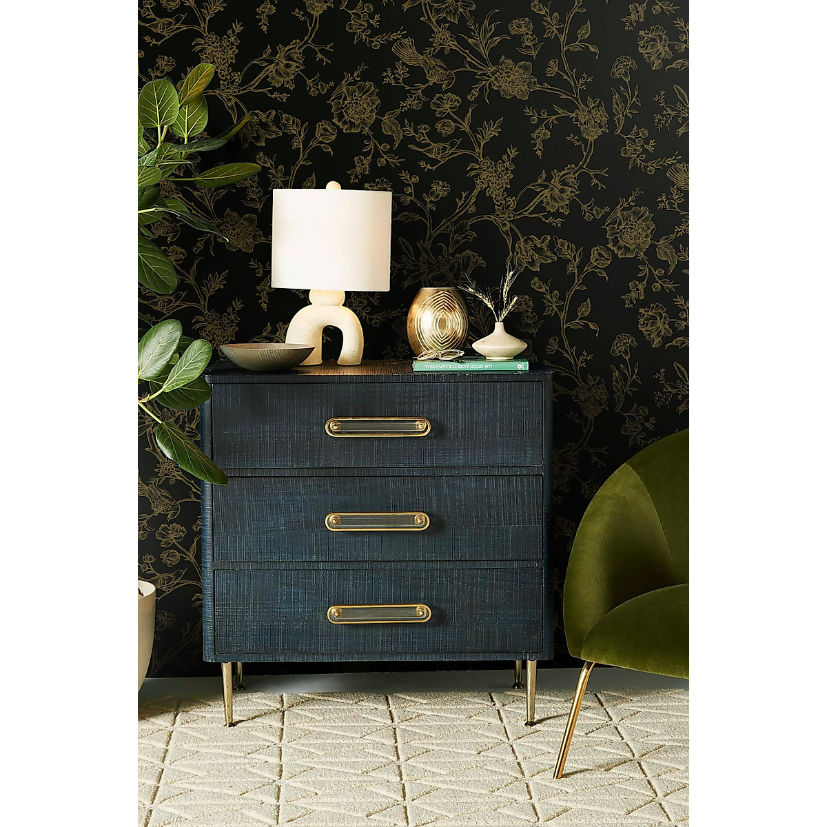 Safiyya Peel and Stick Wallpaper Gold and Black Contact Paper Floral Birds Wallpaper Peel and Stick Removable Wallpapr Boho Wallpaper Flower Contact Paper for Cabinets Vinyl Rolls 118"x17.3"