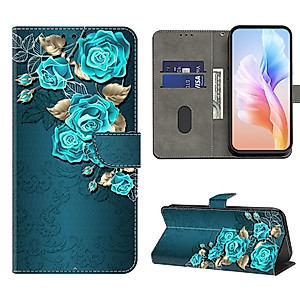 VODEFOX Wallet Case Compatible with iPhone 15 Case,Cute 3D Print Design Flip Folio Leather 2023 Phone Case Wallet leather Butterfly with Card Holder Magnetic Closure - Blue Rose
