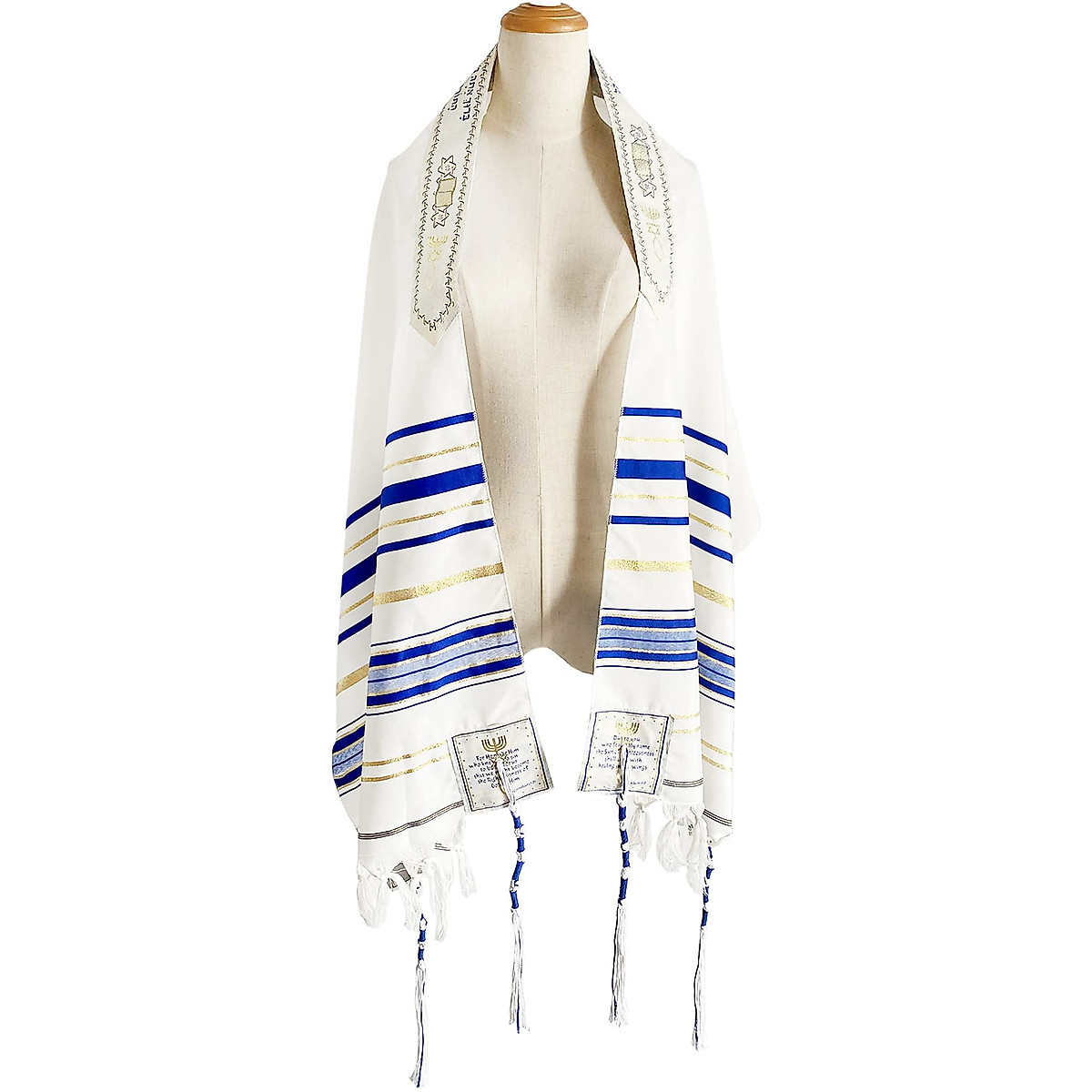 Holy Land Market New Covenant Prayer Shawl with Bag, Card & Tallit Brochure, Soft Fabric, 72x22 Inches for Women and Men