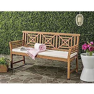 Safavieh PAT6737A Outdoor Collection Del Mar 3 Seat Bench, Natural/Beige
