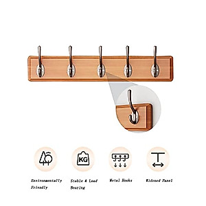 Spotact Wall Mounted Coat Rack Rustic 19.29*2.99*1.97 Inch Wooden Wall Hanger Heavy Duty Hanging Dual Hooks for Jacket Hat Towel Purse Bag for Bedroom Bathroom Entryway (5 Hooks, Cherry Wood Color)