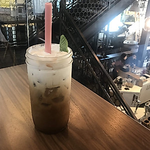 RSQUARED® Reusable Large Silicone Straw 3PK Pink White Beige Straight with cleaning brush and linen bag boba Stanley the Quencher Yeti