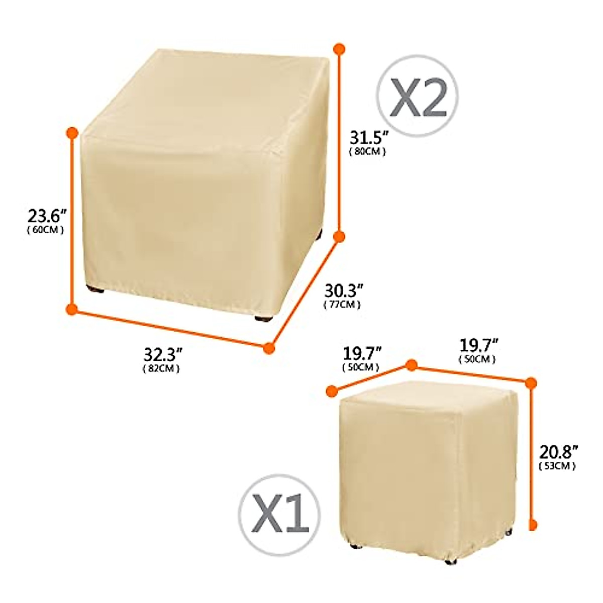 Baner Garden Patio Furniture Covers,Outdoor Furniture Cover Waterproof,Patio Furniture Set Covers for 3 Piece Outdoor Bistro,Patio Sofa Covers Set for 2 Chairs and Coffee Table,Khaki