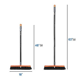 18inch Push Broom Outdoor - Heavy Duty Broom for Driveways, Sidewalks, Patios and Deck Cleans Dirt, Debris, Sand, Mud, Leaves and Water-18 Wide Bristles