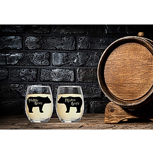 Mama Bear, Papa Bear - 15oz Crystal Wine Glasses - Couples Stemless Wine Glasses – His And Hers Gifts Ideas For Anniversary, Weddings, Bridal Showers