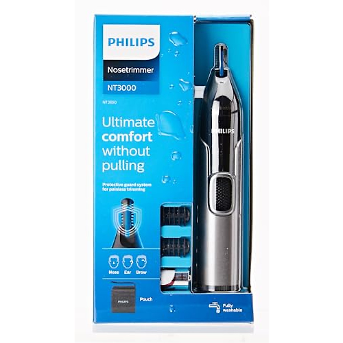 Nose Hair Trimmer, Series 3000 Nose, Ear and Eyebrow Trimmer Showerproof with Protective Guard System, Battery-Operated, No pulling Guaranteed - NT3650/16