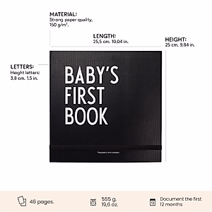 Design Letters Baby's First Year Book | Perfect Baby Book for New Parents Keepsake | Modern Memory Book with Envelope & Milestone Cards | Scrapbook Hardcover Album for Boys, Girls
