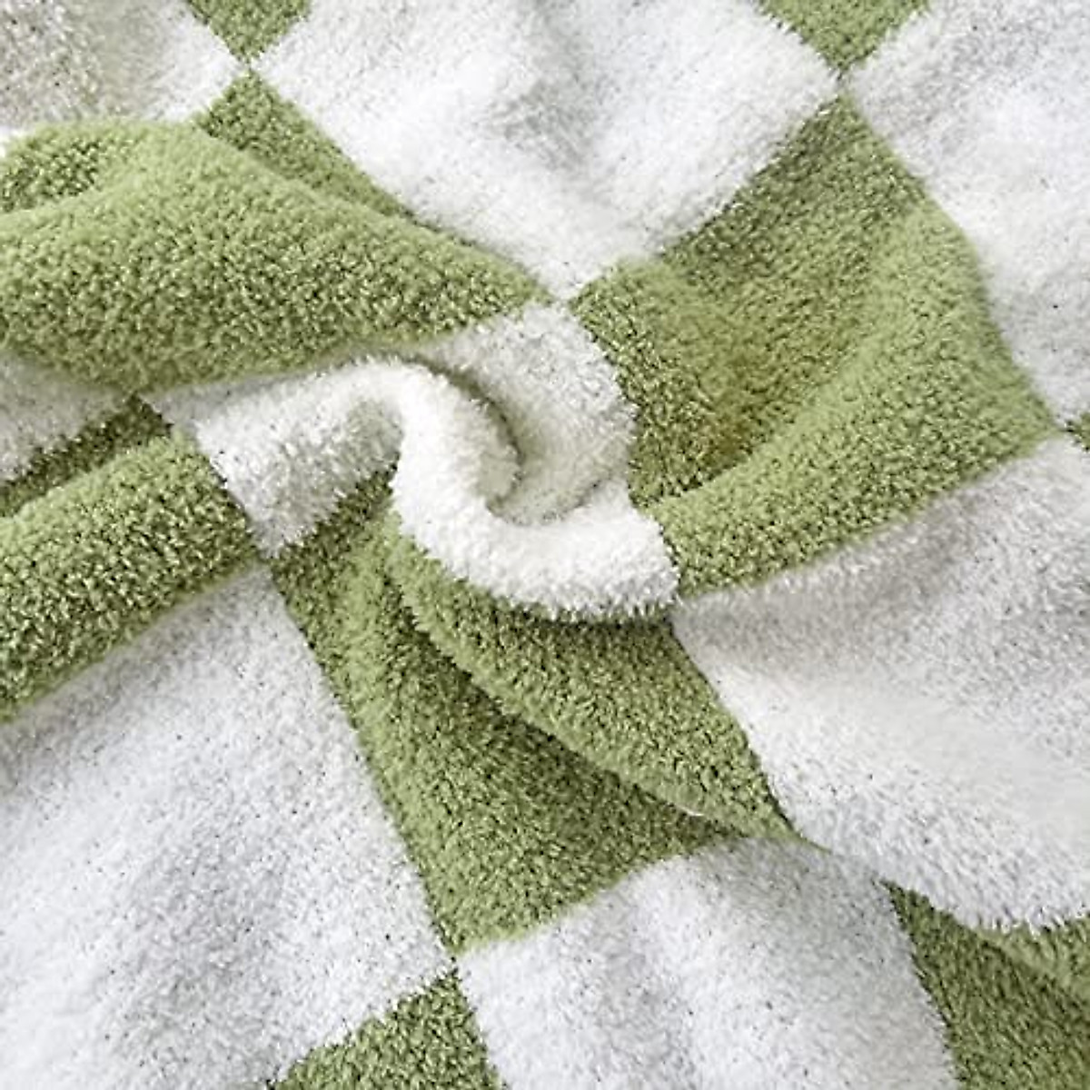 ATMOSURELY Ultra Soft Cozy Knitted Checkered Throw Blanket Microfiber Checkerboard Fluffy Blanket Sage Green Lightweight Fleece Blanket for Travel Sofa Couch 51x63 Inches (Checker Sage Green)