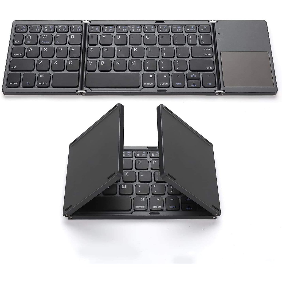 Gimibox Foldable Bluetooth Keyboard, Pocket Size Portable Mini BT Wireless Keyboard with Touchpad for Android, Windows, PC, Tablet, with Rechargeable Li-ion Battery-Dark Gray
