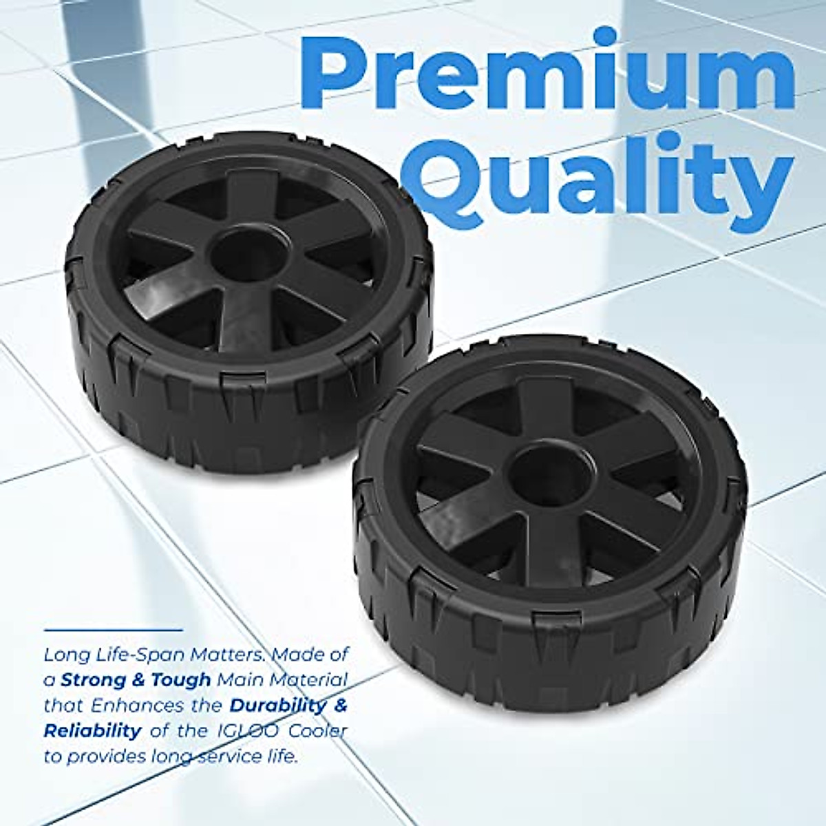 Igloo Cooler Wheel Replacement Kit - Fits 5 Gal Beverage Rollers, Ice Cube 60/70 qt Rollers, and 4 inch Wheel Coolers (Black, 2 Pack)