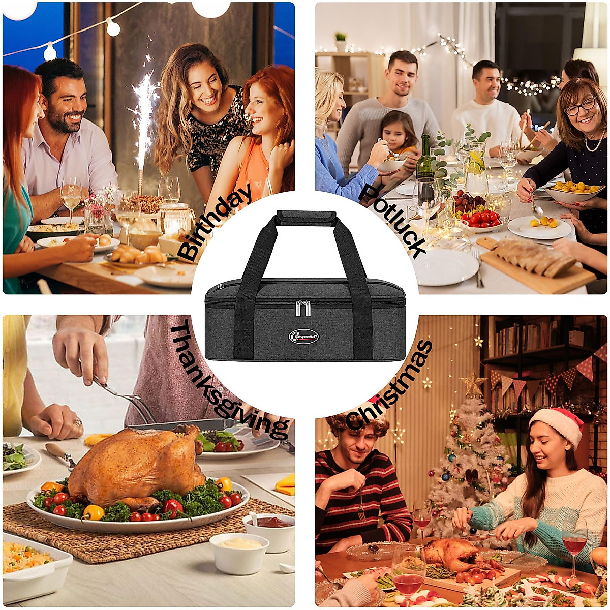 GhvyenntteS Insulated Casserole Carrier for Hot or Cold Food, Collapsible Insulated Food Carrier for Parties, Picnic, Travel, Fits 9"x13" Baking Dish, Grey