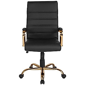 Flash Furniture Whitney High Back Desk Chair - Black LeatherSoft Executive Swivel Office Chair with Gold Frame - Swivel Arm Chair