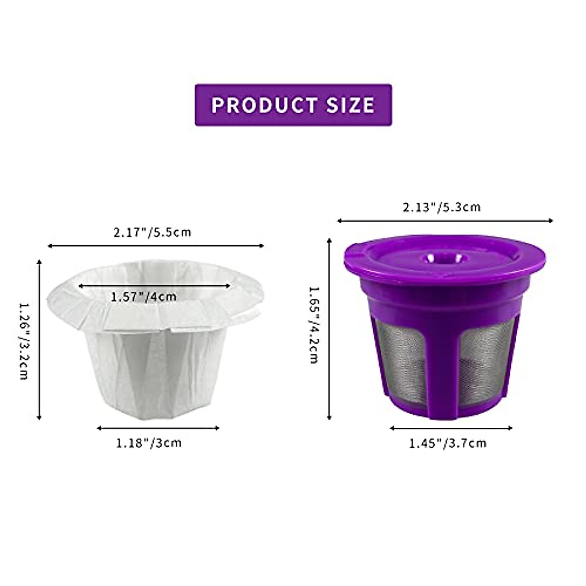 Velocvil 2 Pack Reusable K Cups with 100 PCS Paper Coffee Filter Set, Refillable Single Cup Coffee Pods, Universal Fit for Keurig 1.0, 2.0 Brewers, White